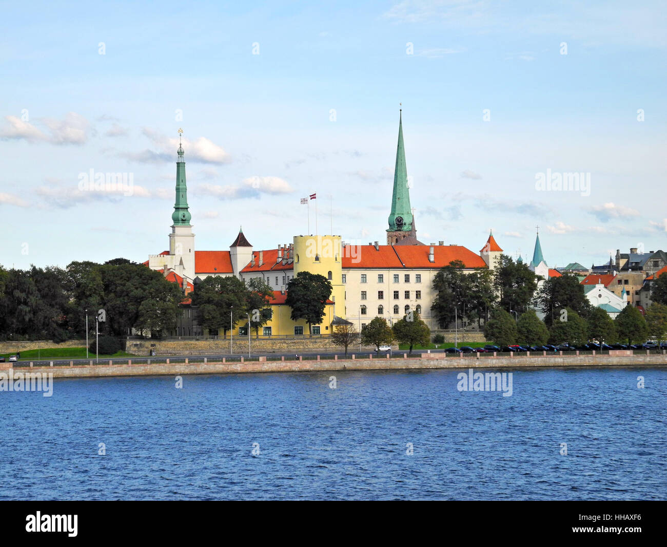 city, town, latvia, palace, castle, river, water, chateau, blue, house ...