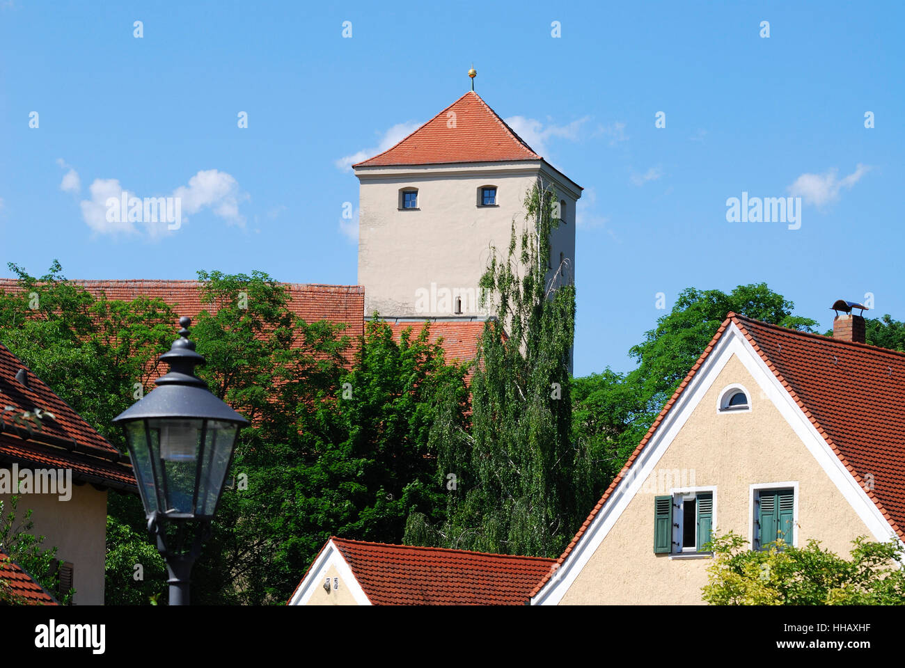 blue, house, building, tower, city, town, bavaria, germany, german ...