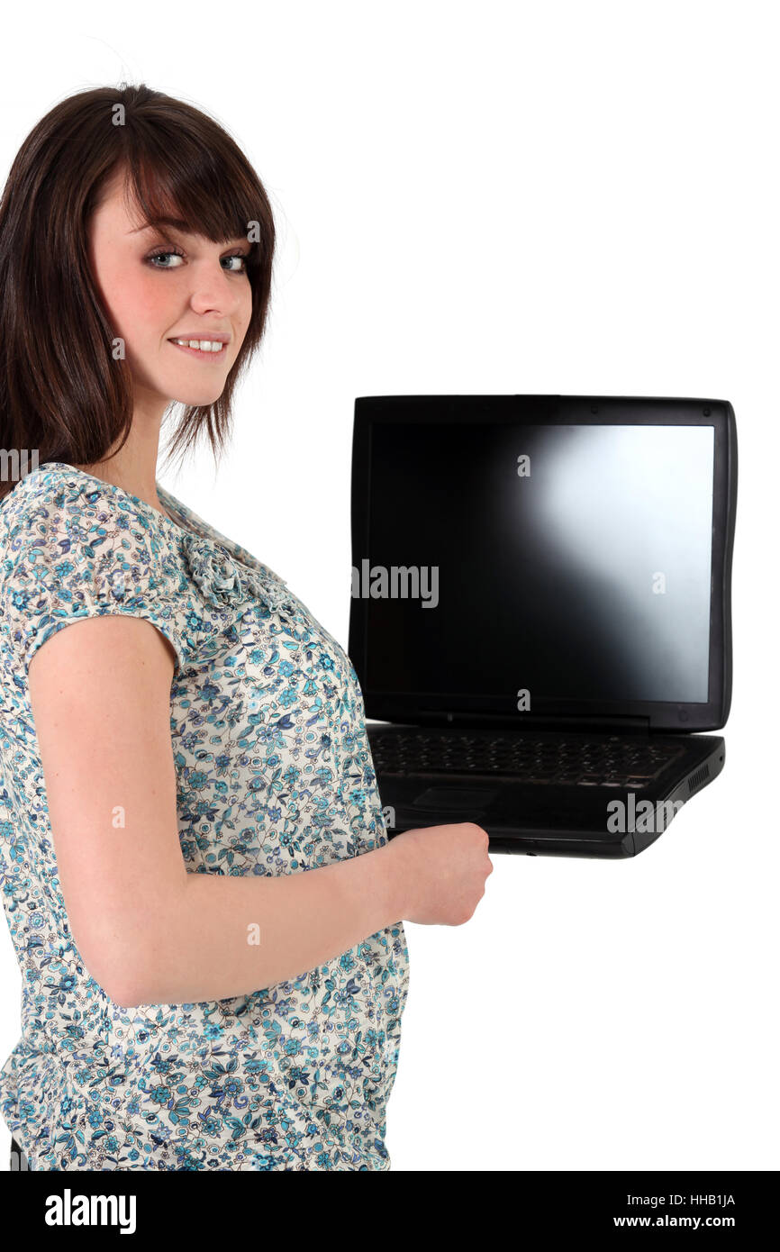 woman, blue, laptop, notebook, computers, computer, laugh, laughs ...