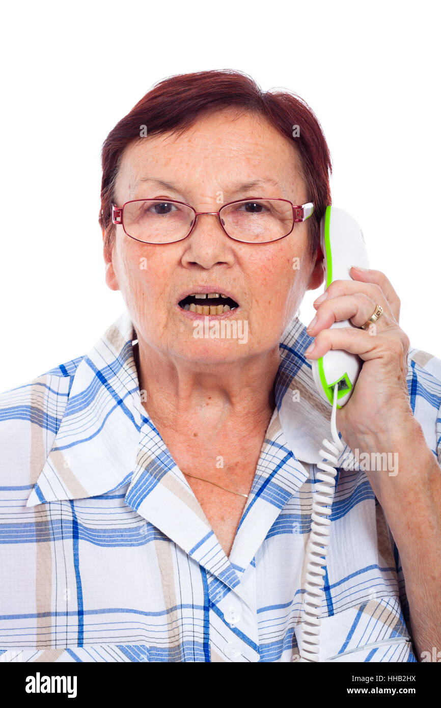 woman, telephone, phone, call, shocked, senior, senior citizen, elderly ...