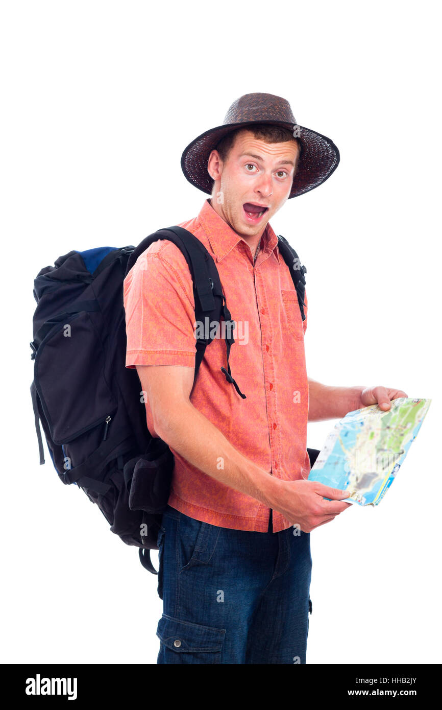 lost, backpack, shocked, traveler, backpacker, map, atlas, map of the ...