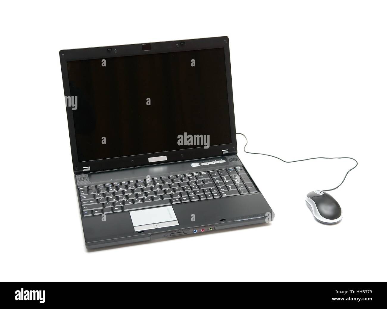 Laptop and mouse isolated on white background Stock Photo - Alamy
