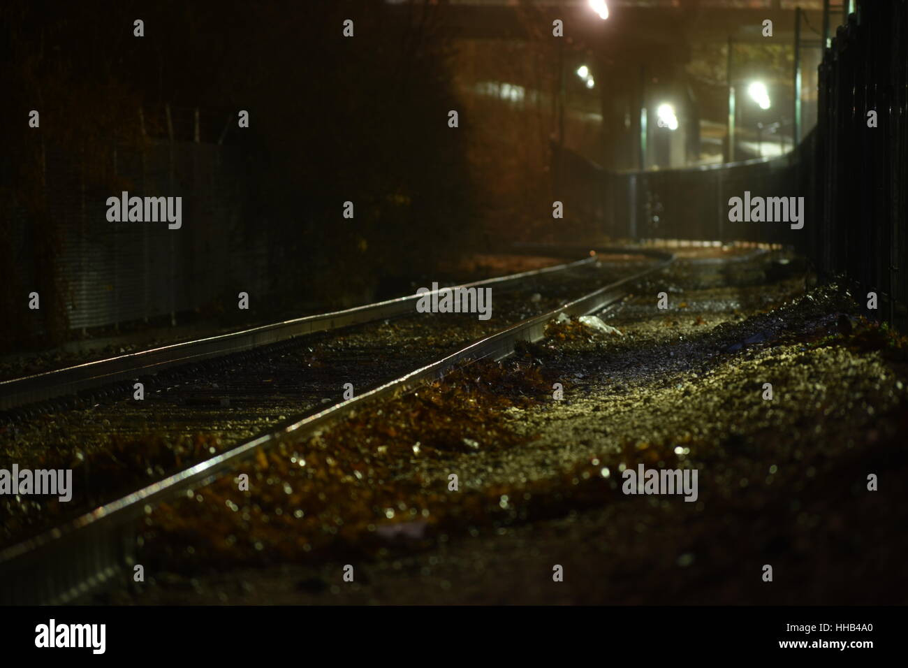 Side View of a Railroad at Night Stock Photo - Alamy