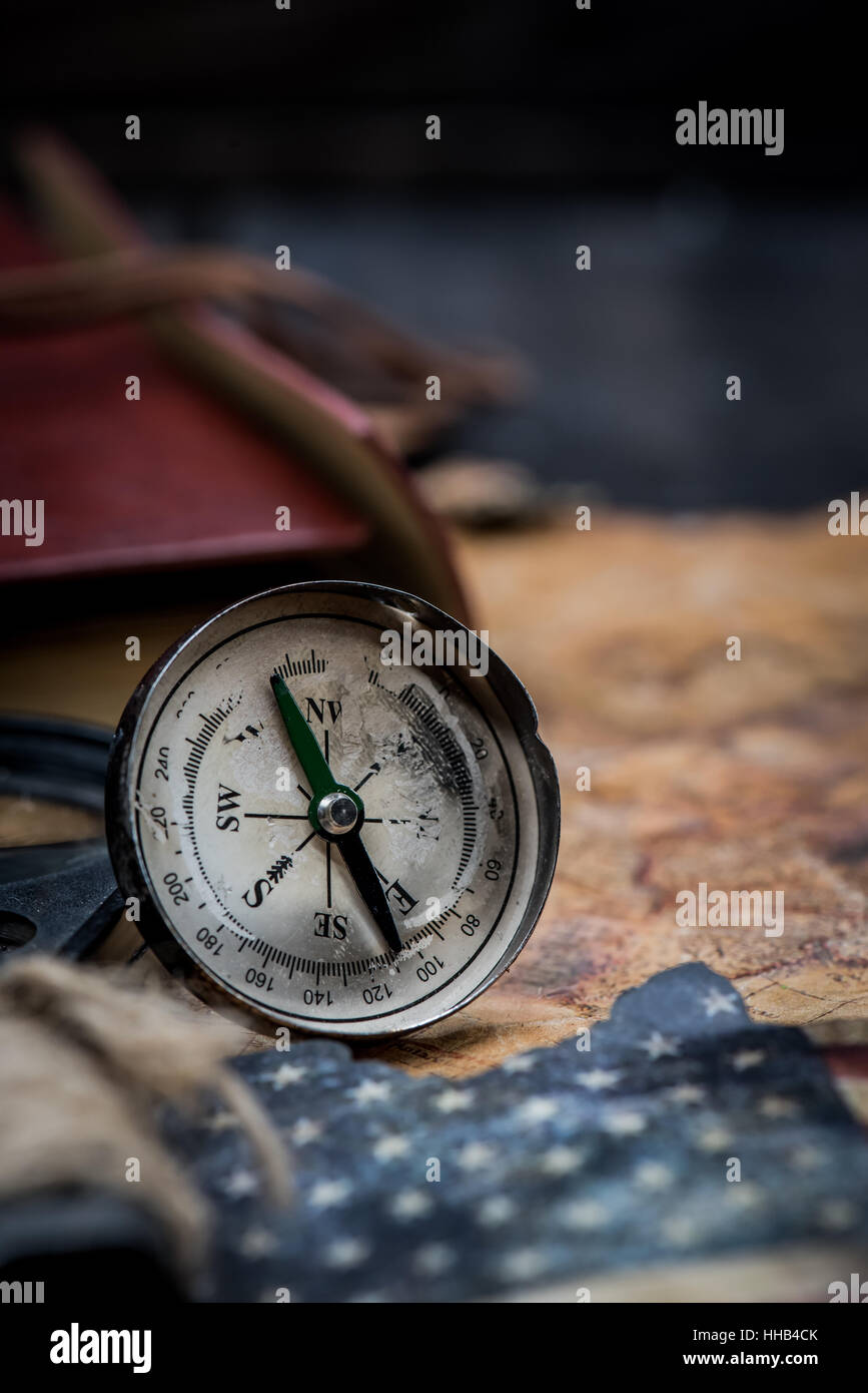 Columbus day, world map with compass Stock Photo - Alamy