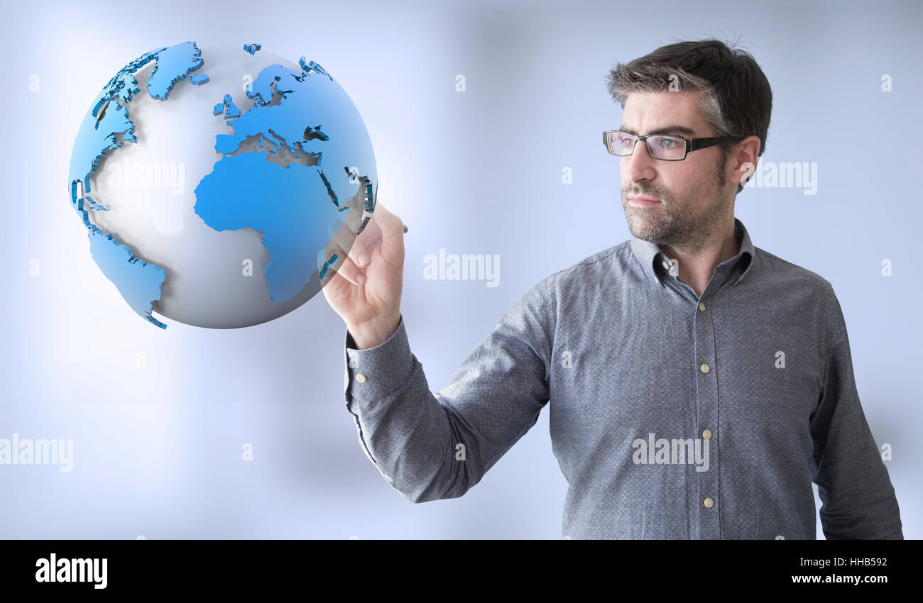 businessman touching earth globe Stock Photo - Alamy