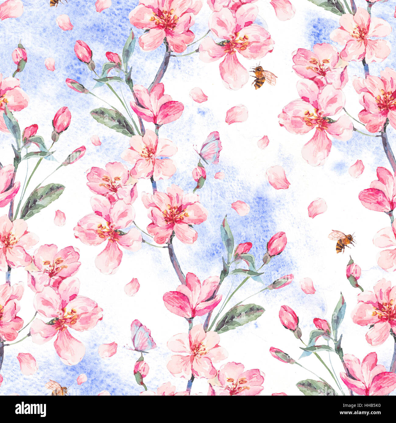 Watercolor spring seamless background with blooming branches Stock ...