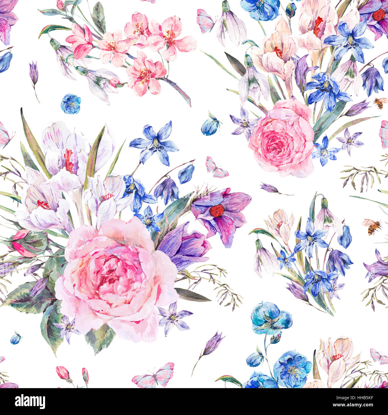 Watercolor spring seamless background with roses Stock Photo - Alamy