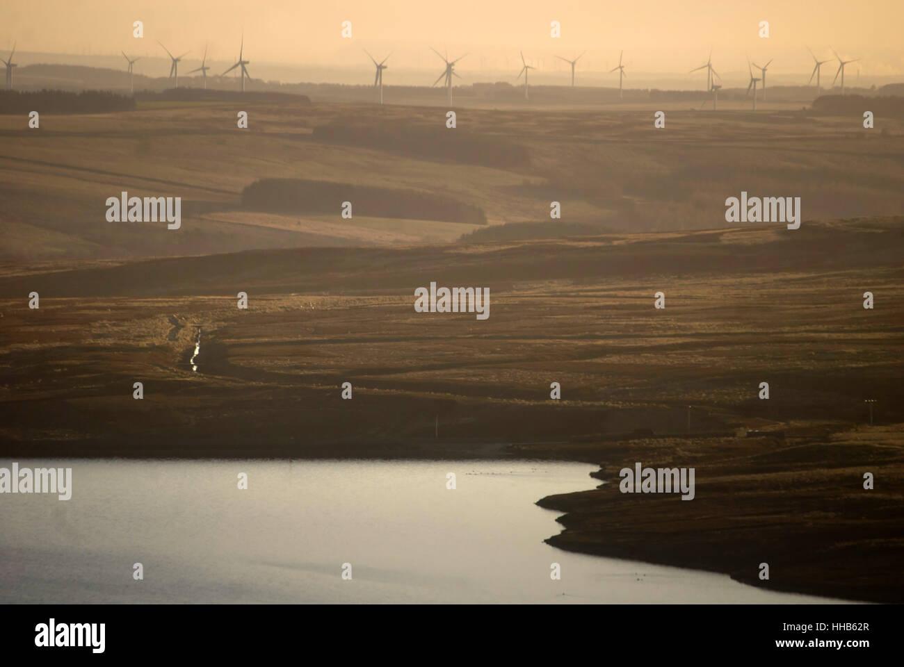 Waskerley Reservoir and wind farm Stock Photo - Alamy