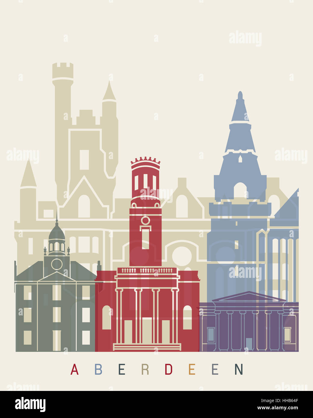 Aberdeen skyline poster in editable vector file Stock Photo - Alamy