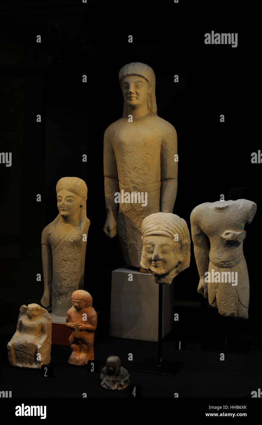 1. Male figures, limestone. From Kition, ca. 600-480 BC; 2. Figurine of ...