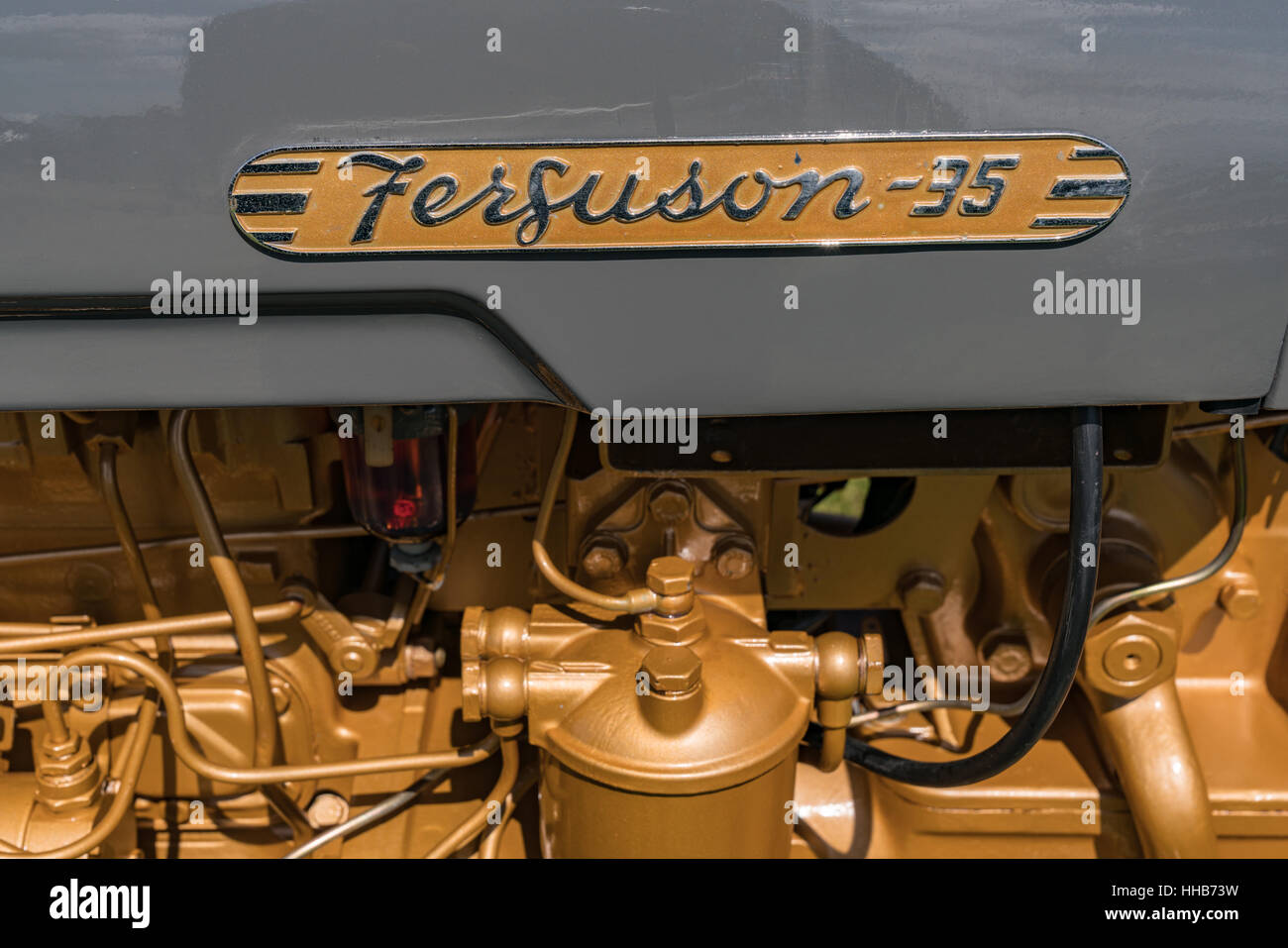 Golden engine bay of a restored Ferguson 35 vintage tractor Stock Photo ...