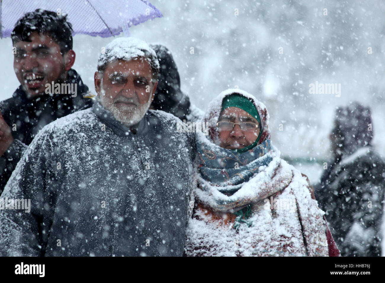 Srinagar, Kashmir. 18th Jan, 2017. Fresh snowfall breaks cold wave ...