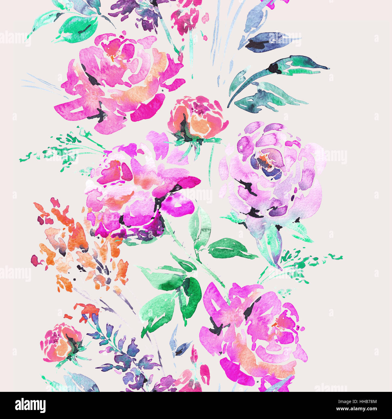 Watercolor floral seamless border with red roses Stock Photo - Alamy