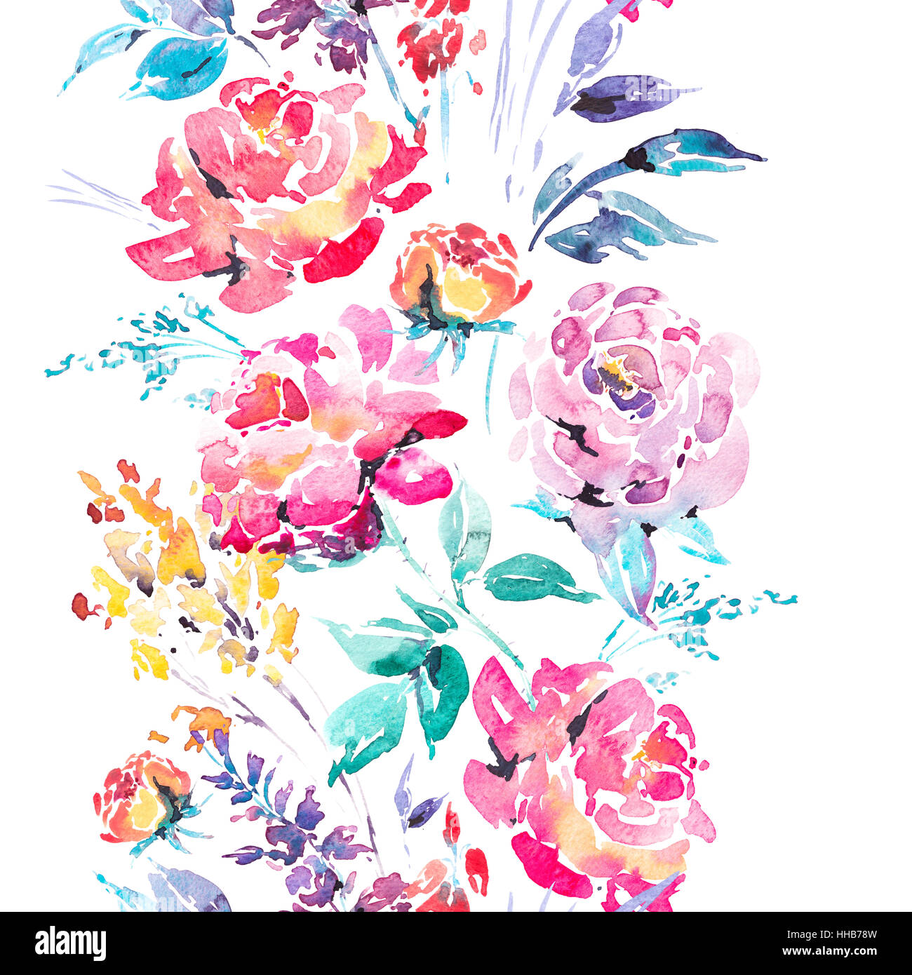 Watercolor floral seamless border with red roses Stock Photo - Alamy