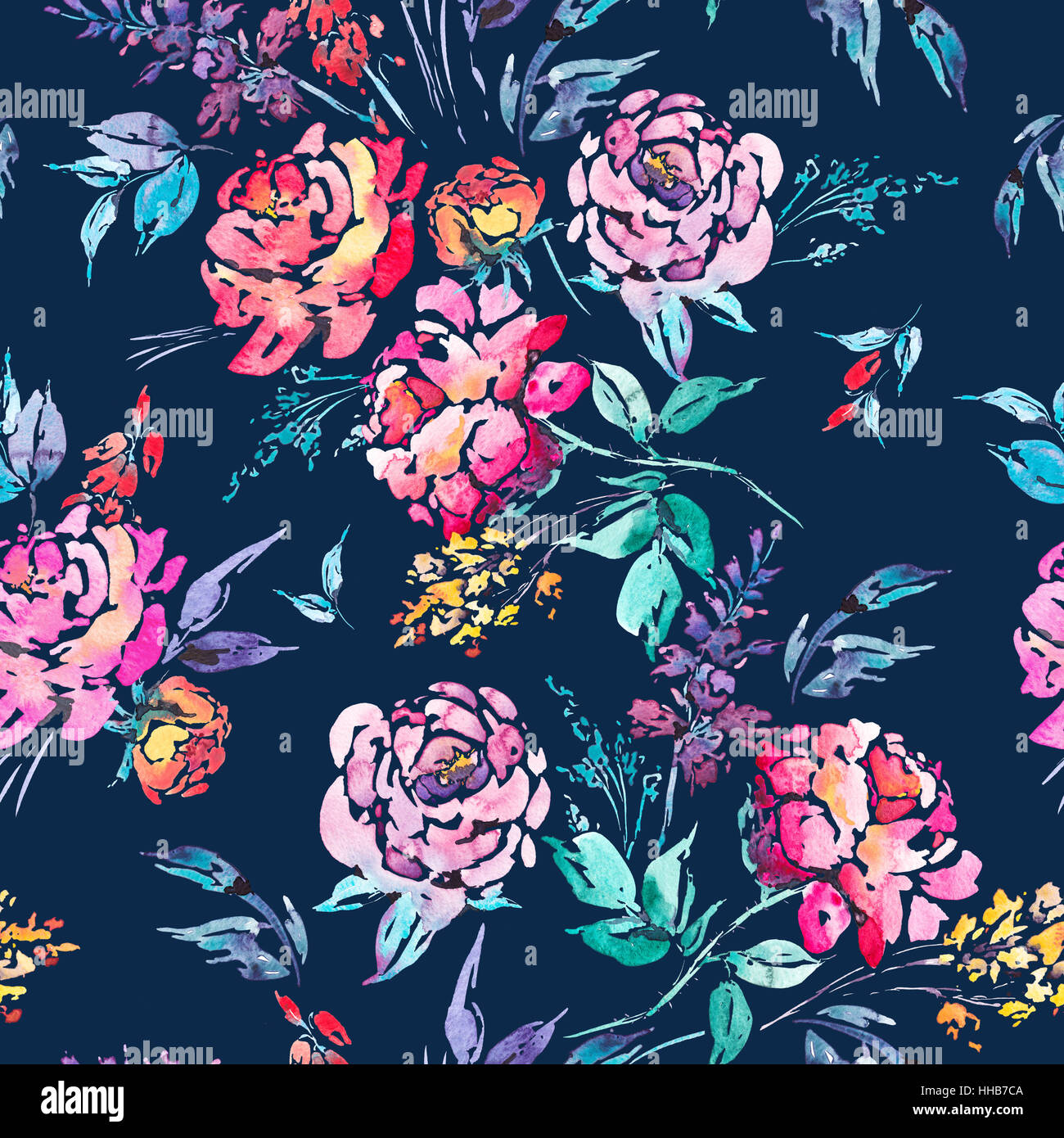 Watercolor floral seamless border with red roses Stock Photo - Alamy