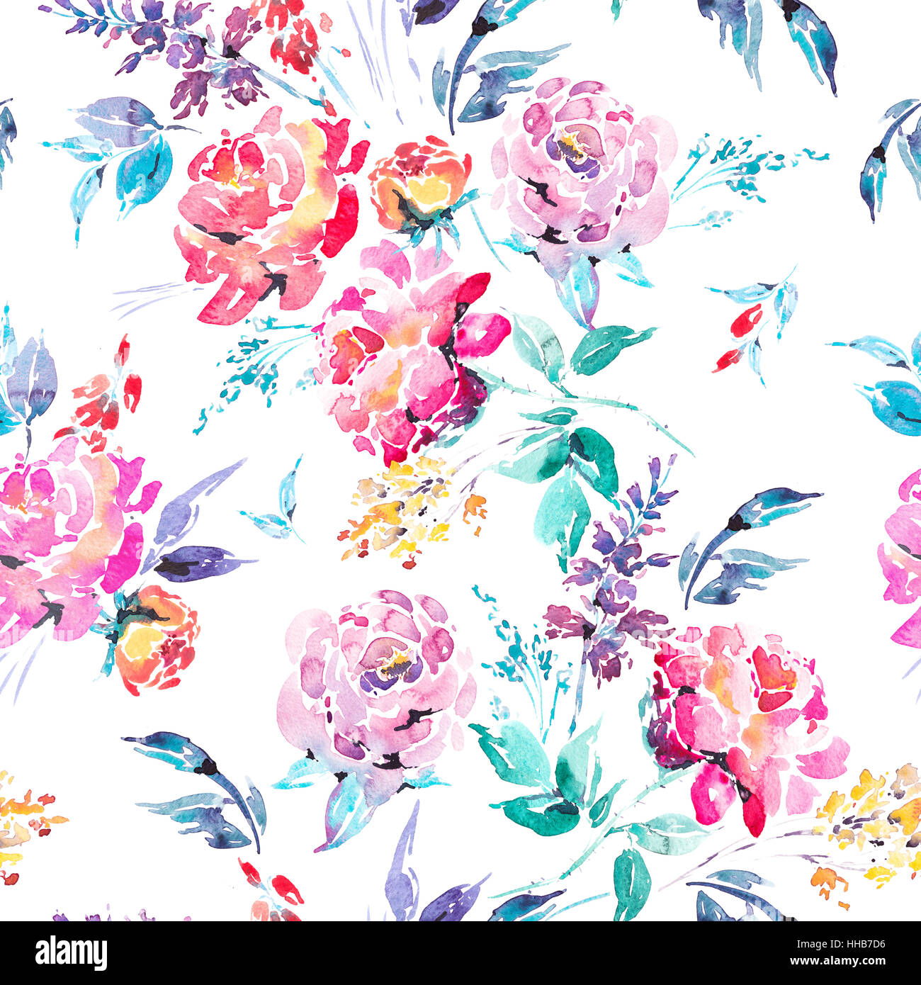 Watercolor floral seamless border with red roses Stock Photo - Alamy