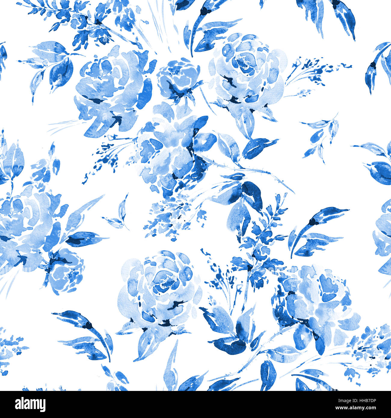 Watercolor floral seamless pattern with red roses Stock Photo - Alamy