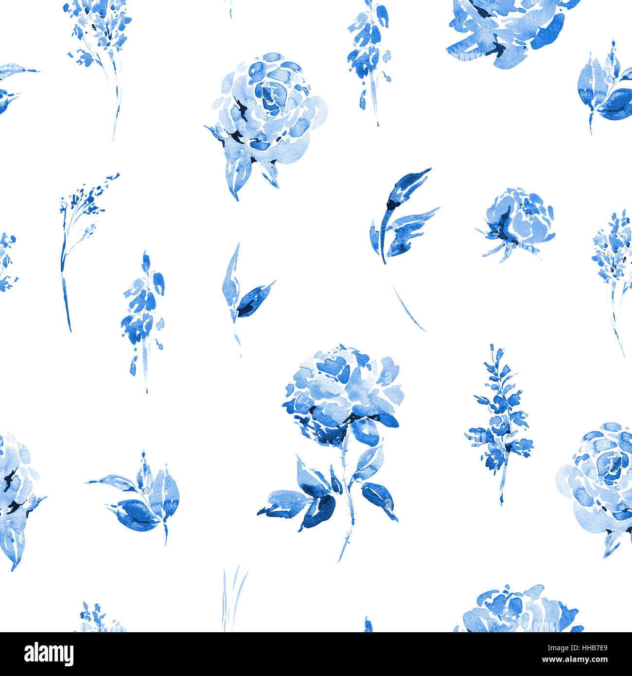 Watercolor floral seamless pattern with red roses Stock Photo - Alamy