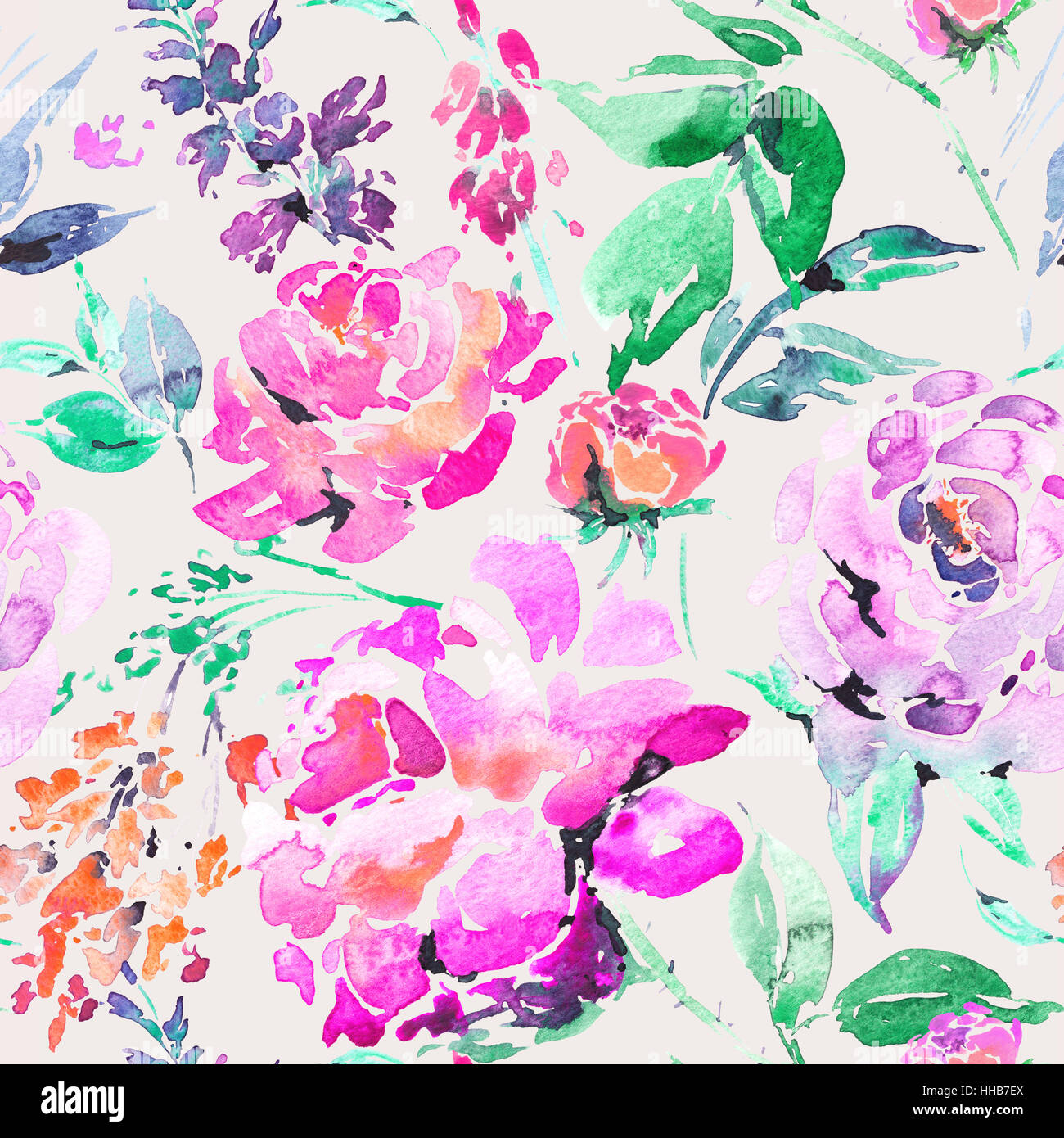 Watercolor floral seamless pattern with pink roses Stock Photo - Alamy