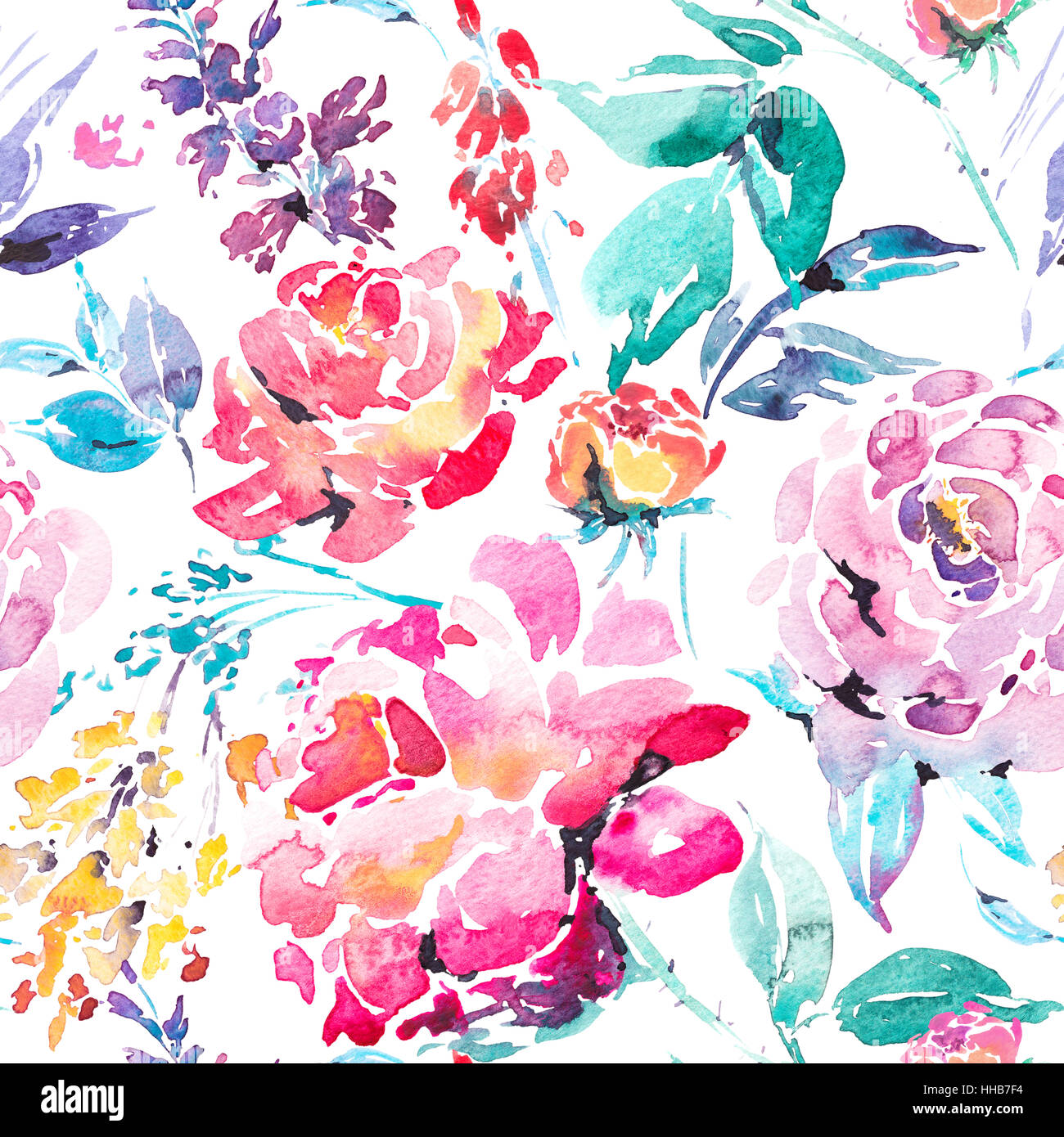 Watercolor floral seamless border with red roses Stock Photo - Alamy