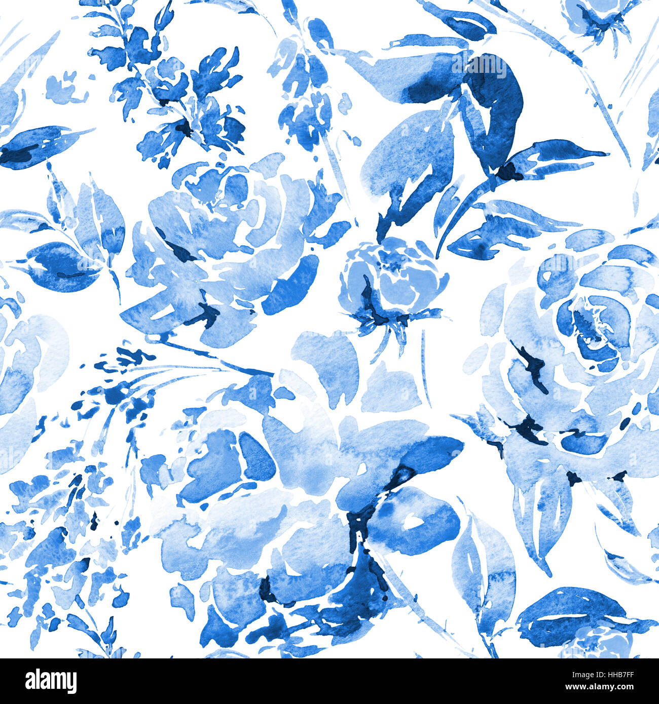 Watercolor floral seamless pattern with red roses Stock Photo - Alamy