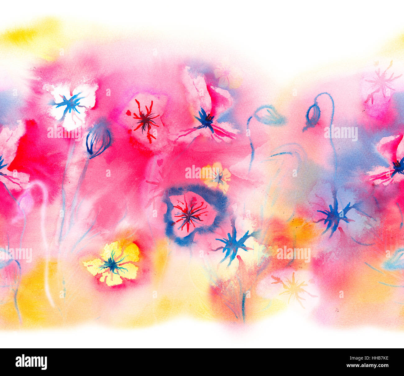 Spring seamless border with watercolor flowers Stock Photo - Alamy