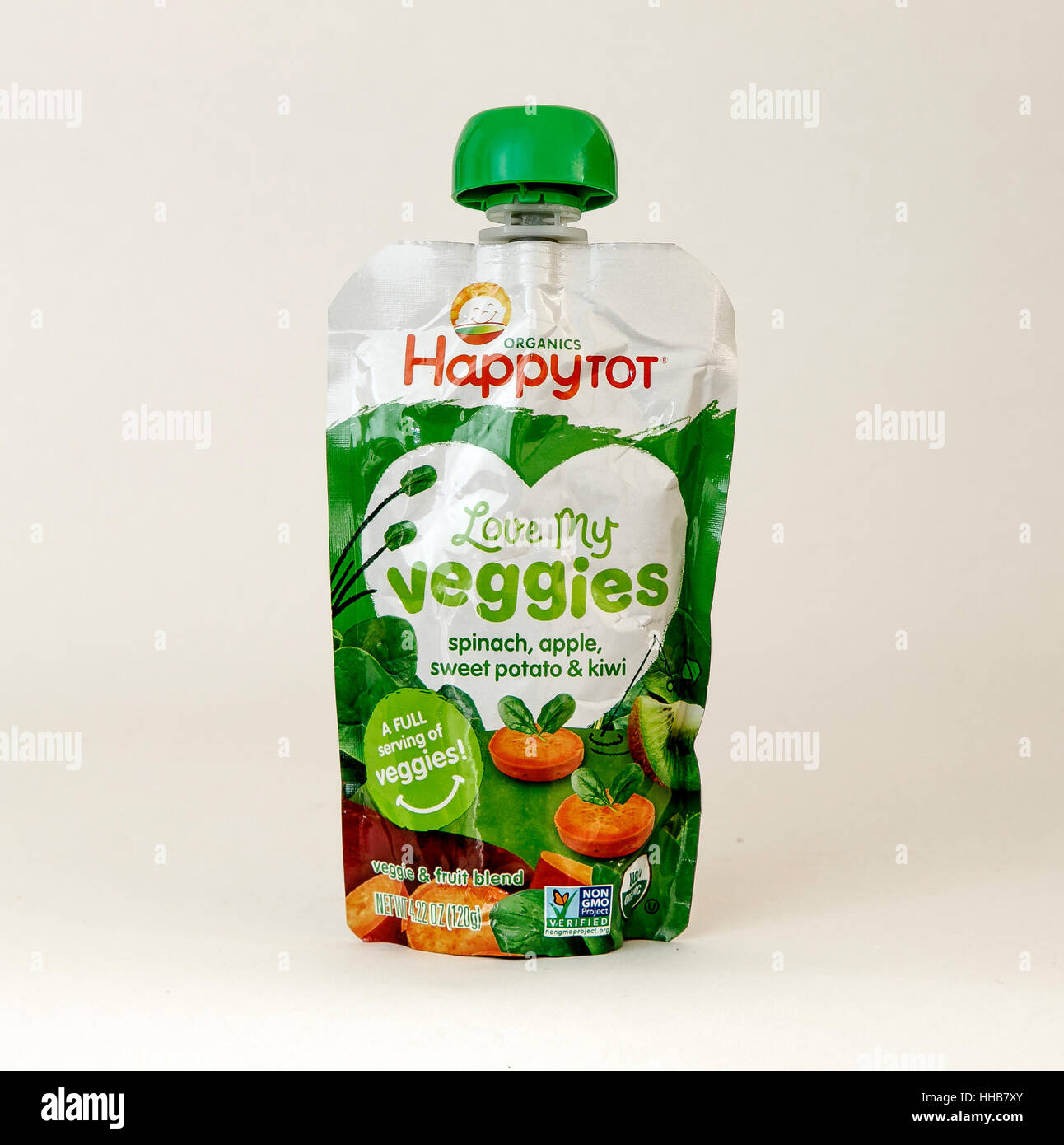 A pouch of Happytot vegetable mix for toddlers and babies is seen ...