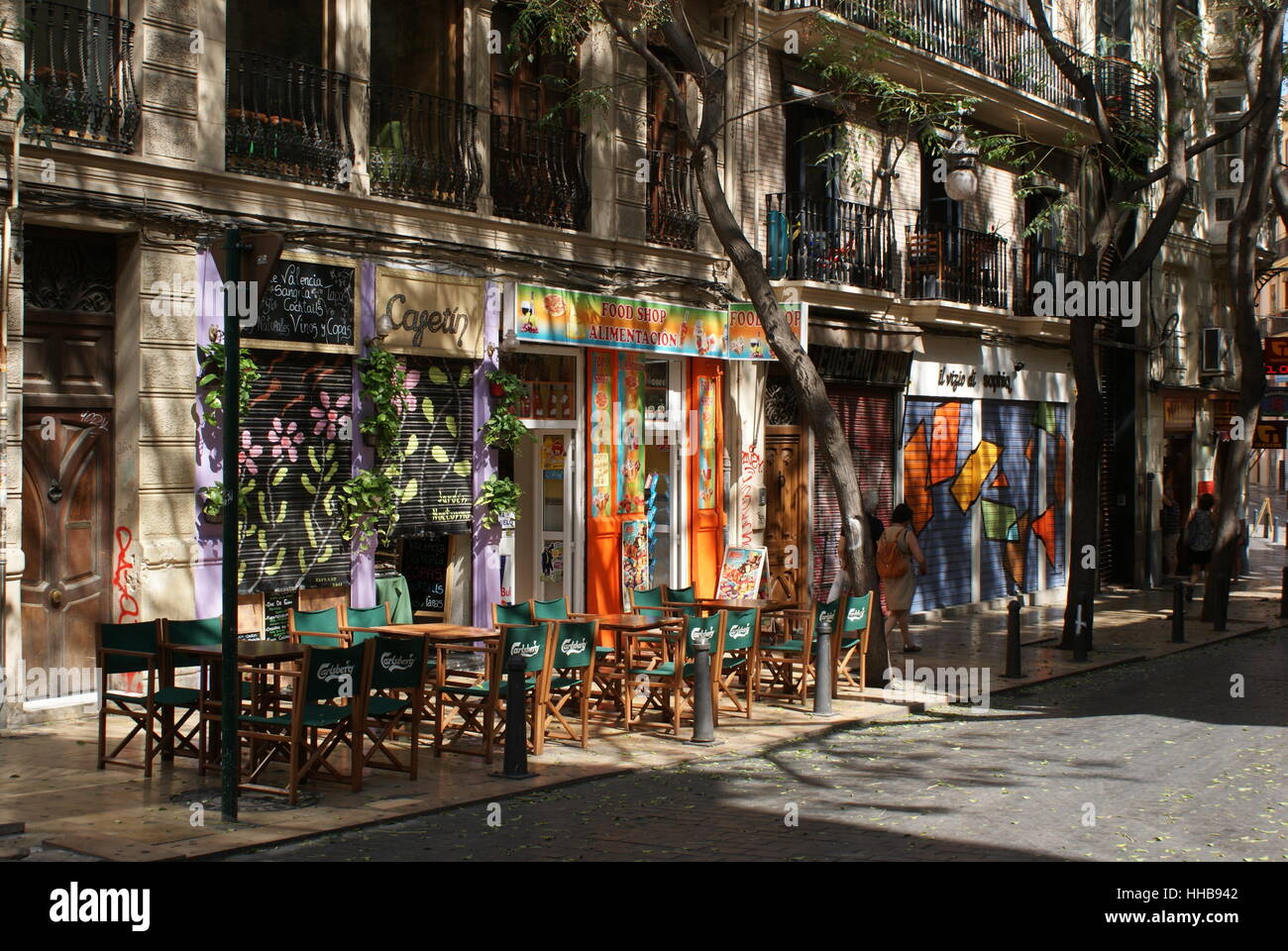 Colourful street cafe in Valencia, Spain Stock Photo - Alamy