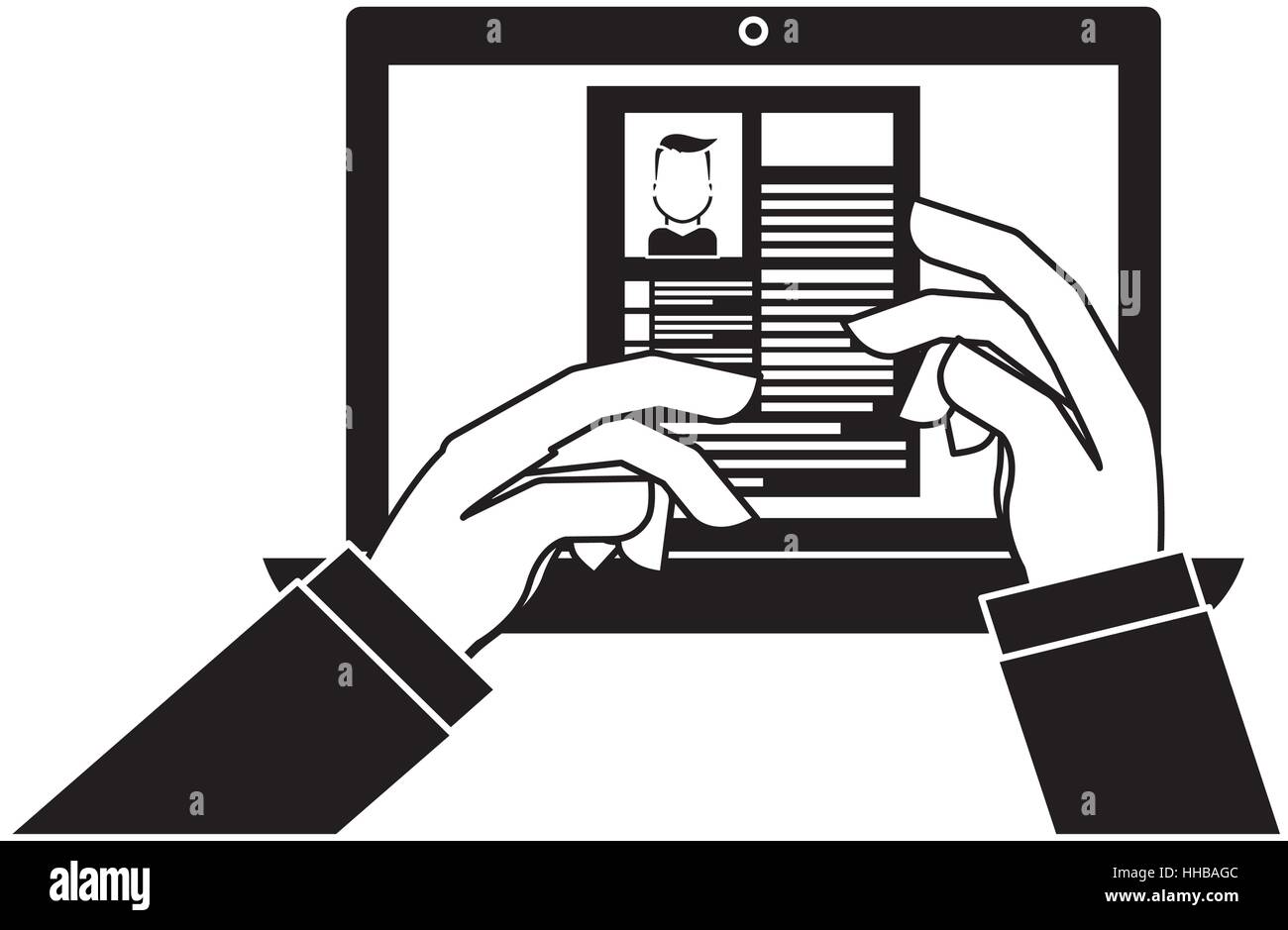 hands with laptop computer device icon over white background. vector ...