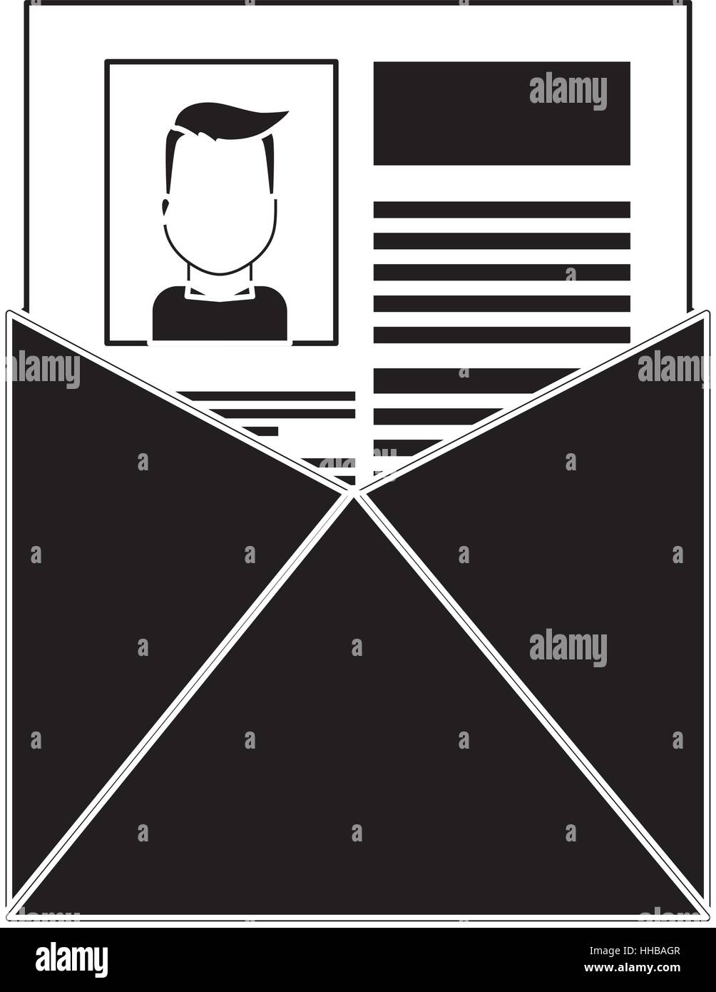 envelope with curriculum vitae page over white background. human ...