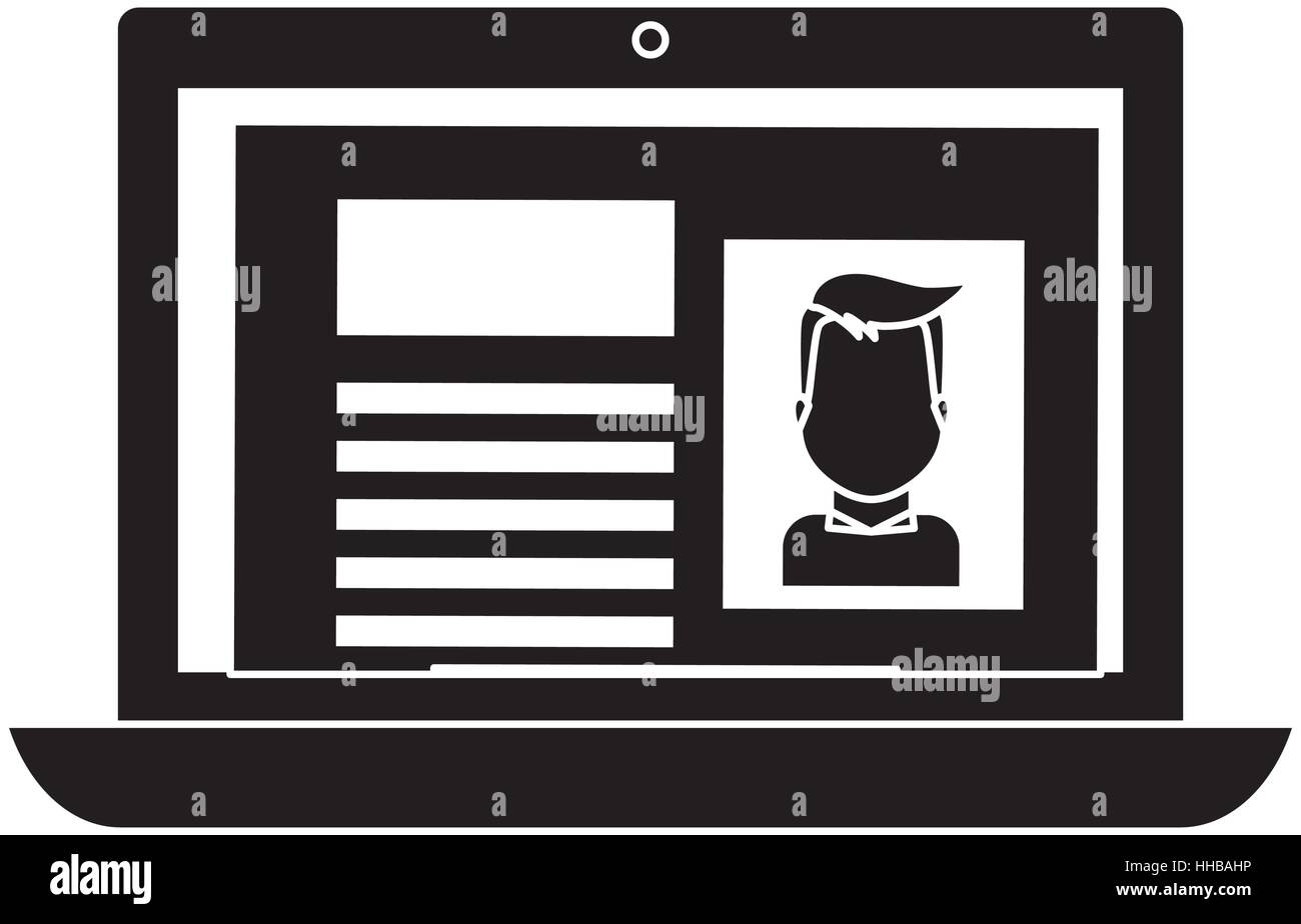 laptop computer with online profile on screen over white background ...