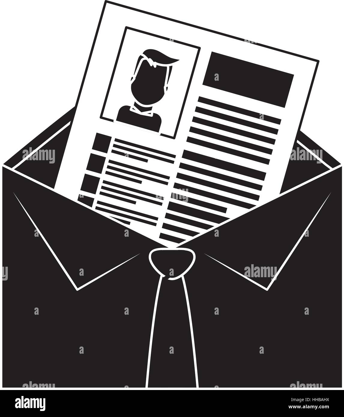 envelope with curriculum vitae page over white background. human ...