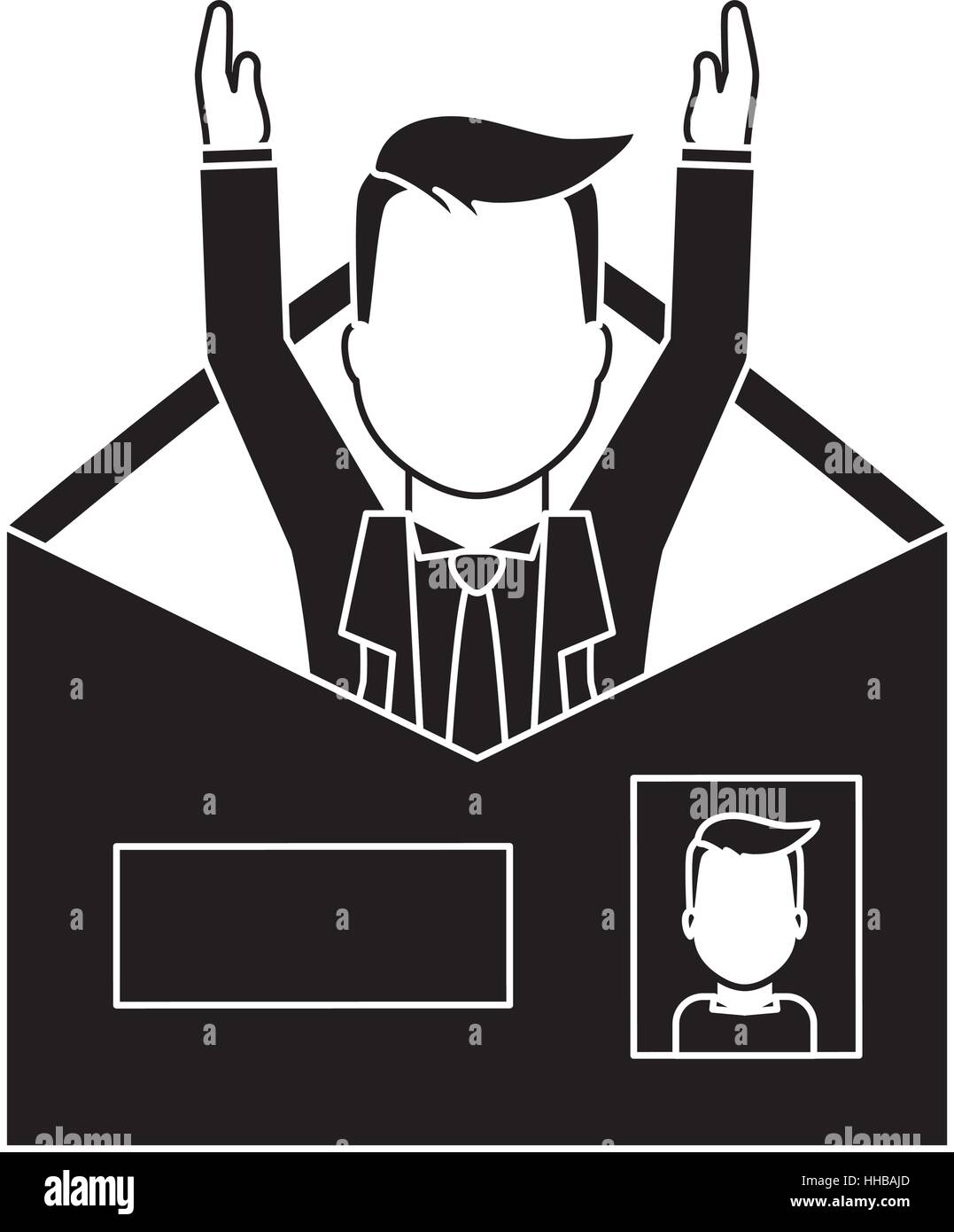envelope and businessman over white background. human resources design ...
