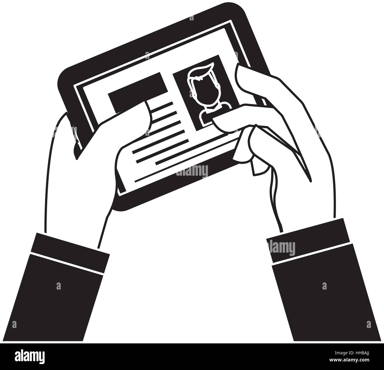 hand holding a tablet with curriculum vitae profile on screen over ...