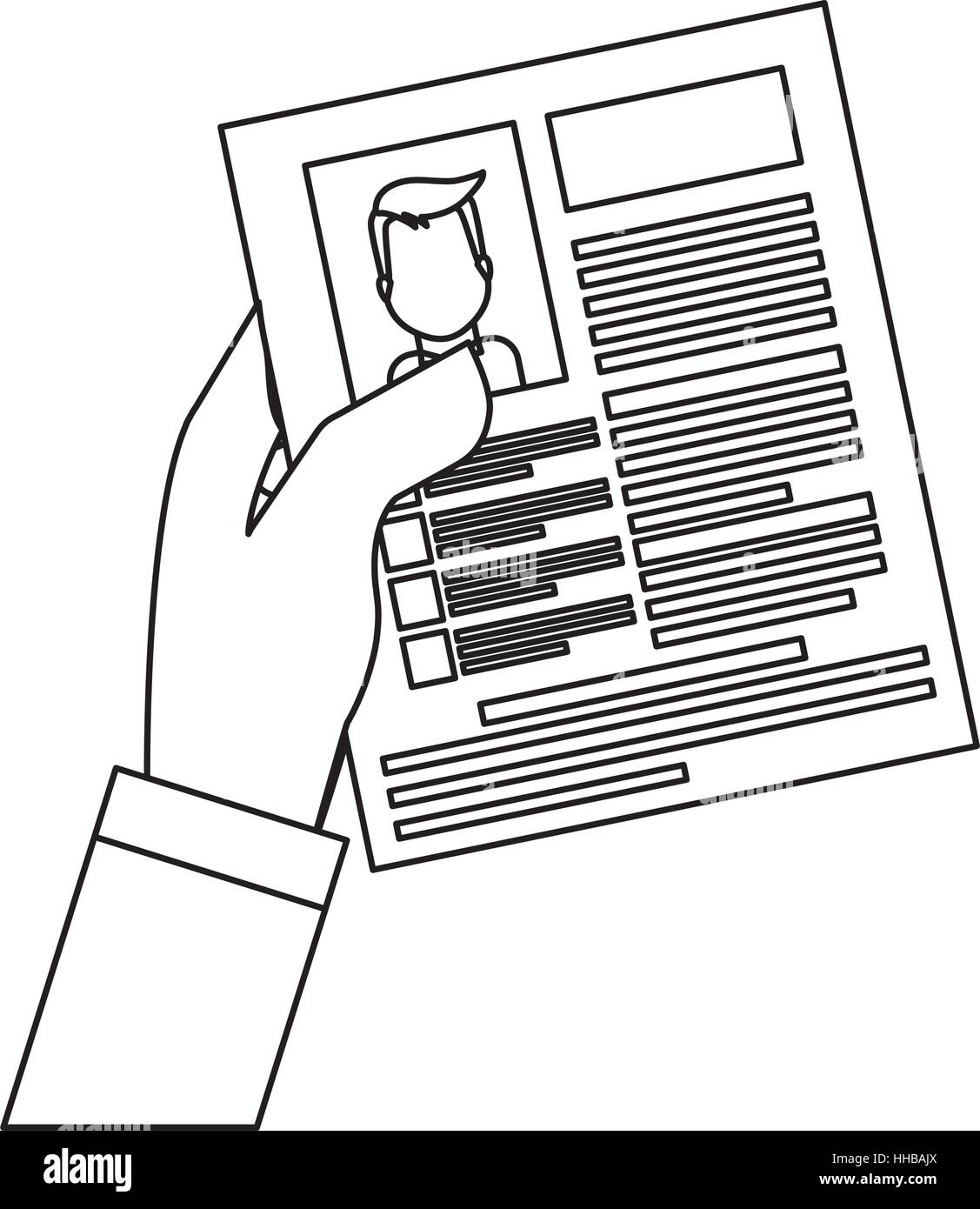 hand with curriculum vitae page over white background. human resources ...