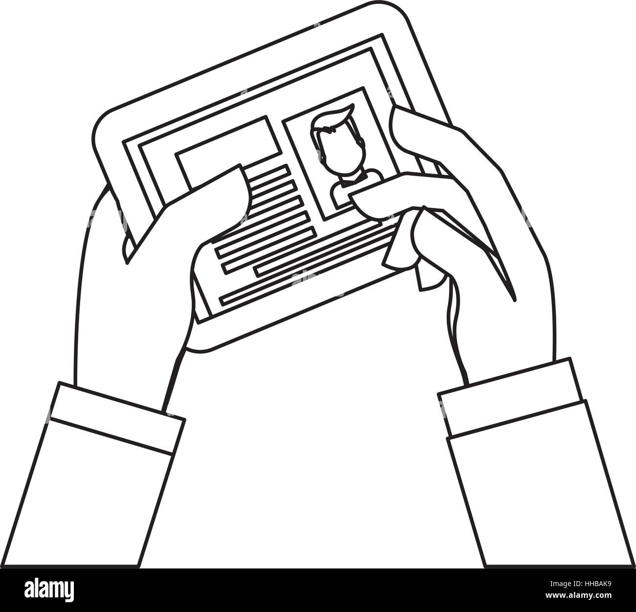 hand holding a tablet with curriculum vitae profile on screen over ...