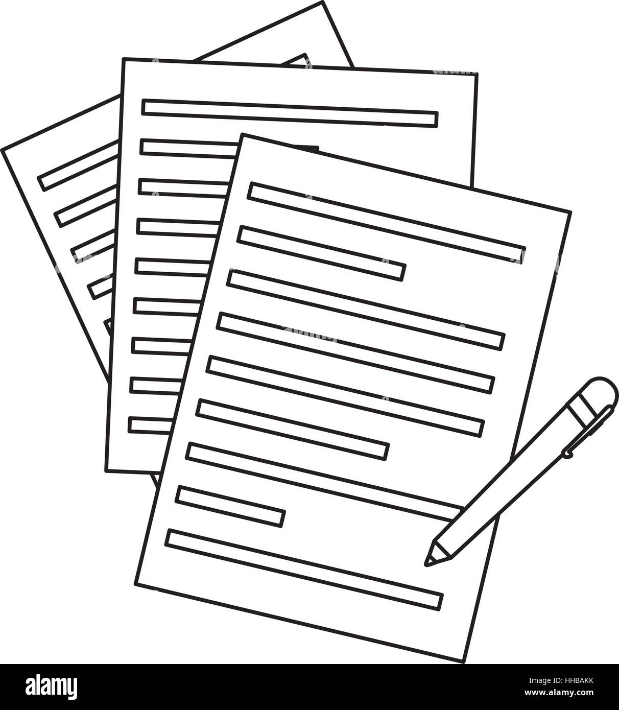 document pages and pen over white background. vector illustration Stock ...