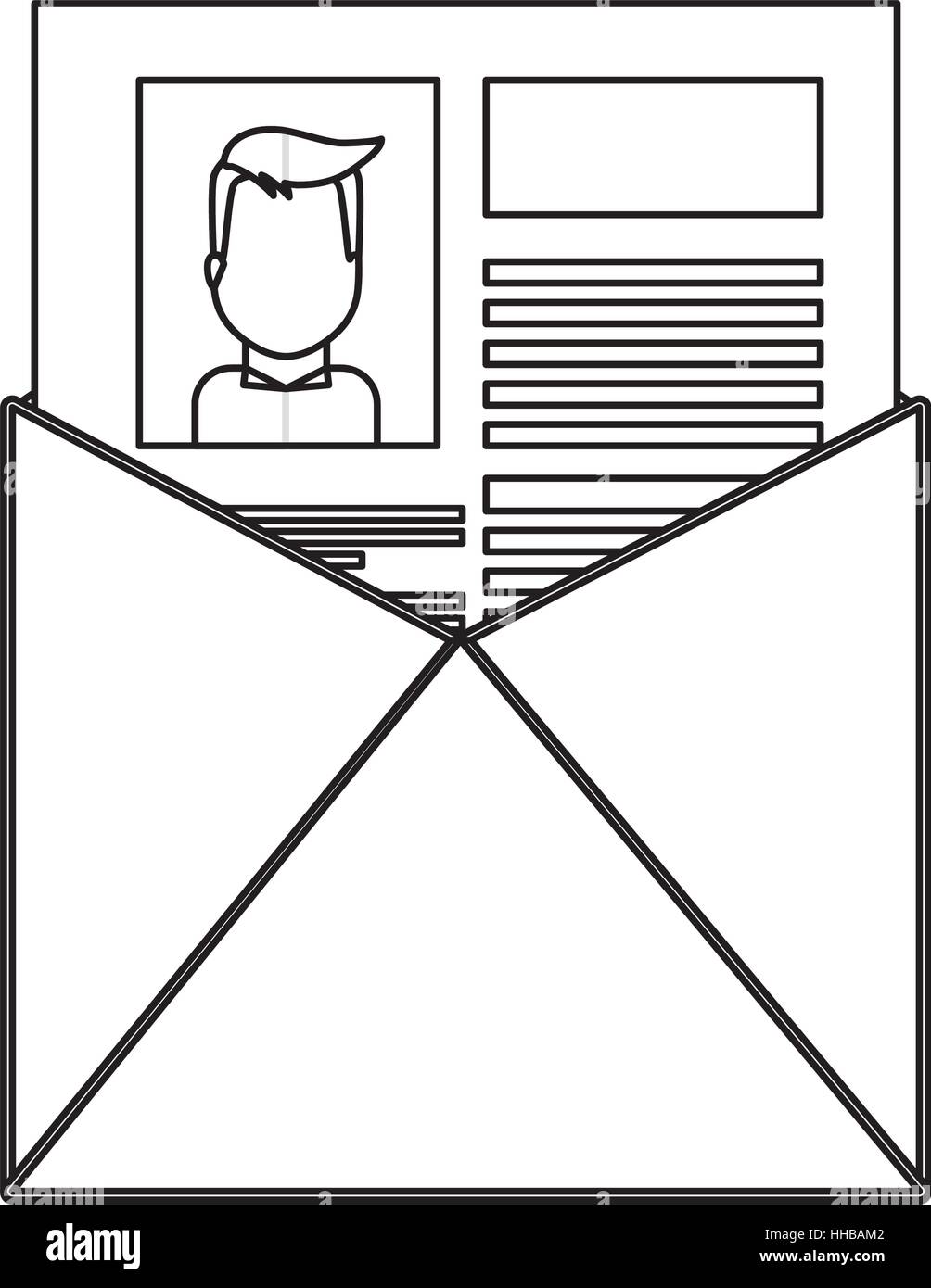 envelope with curriculum vitae page over white background. human ...