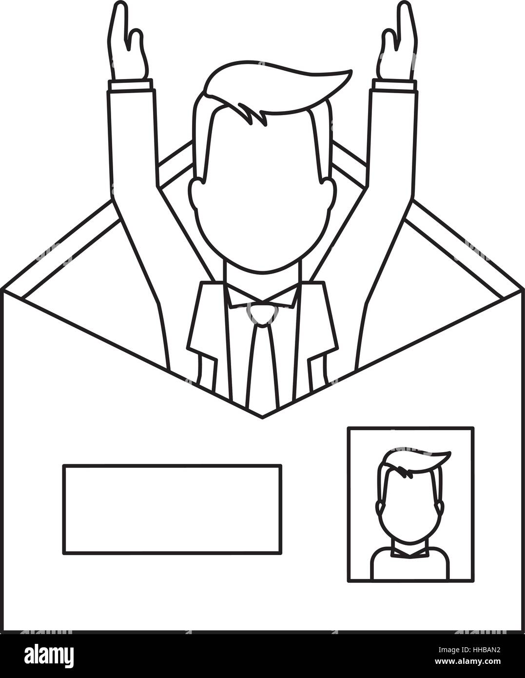 envelope and businessman over white background. human resources design ...