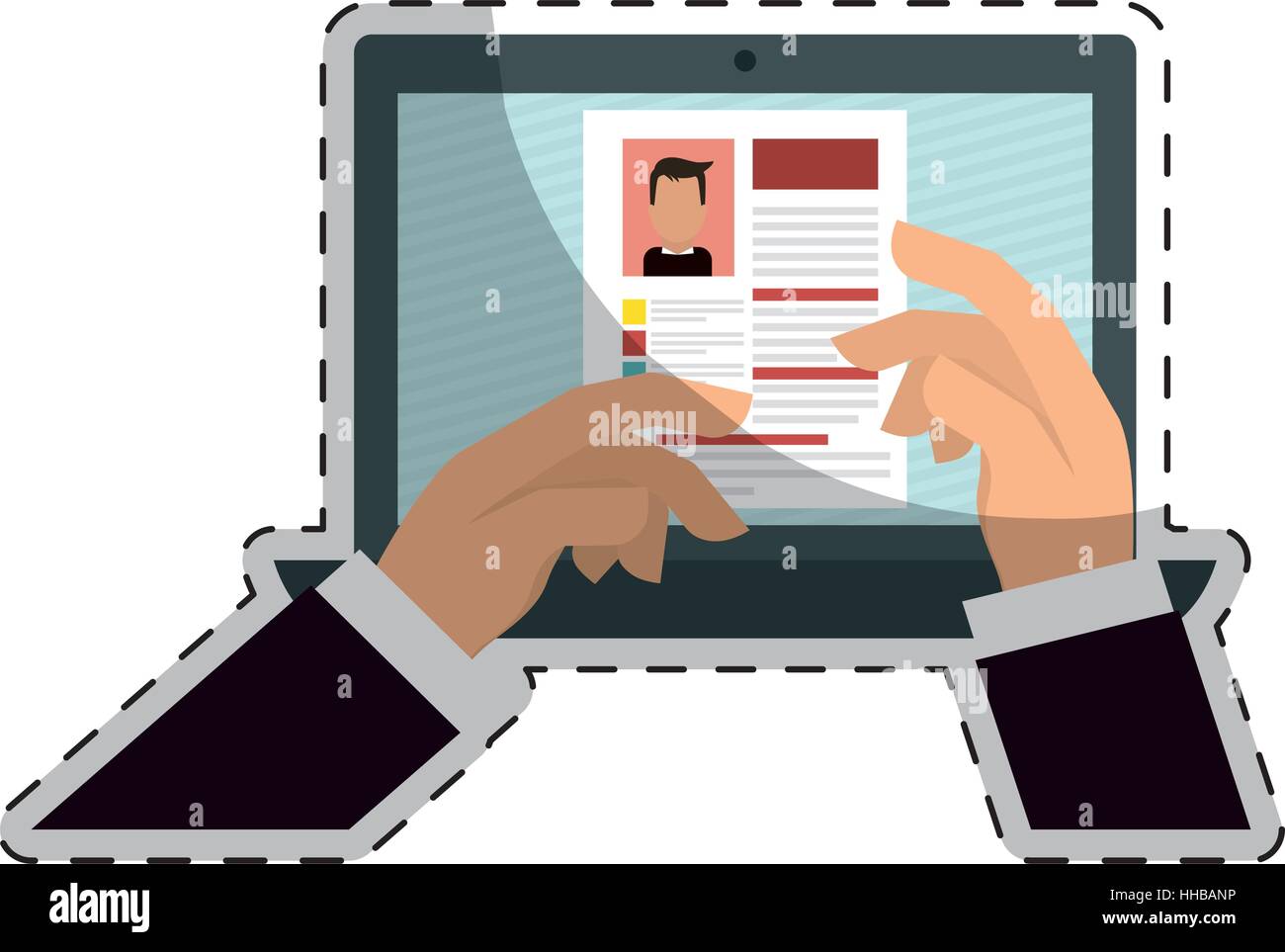 hands with laptop computer device icon over white background. vector ...