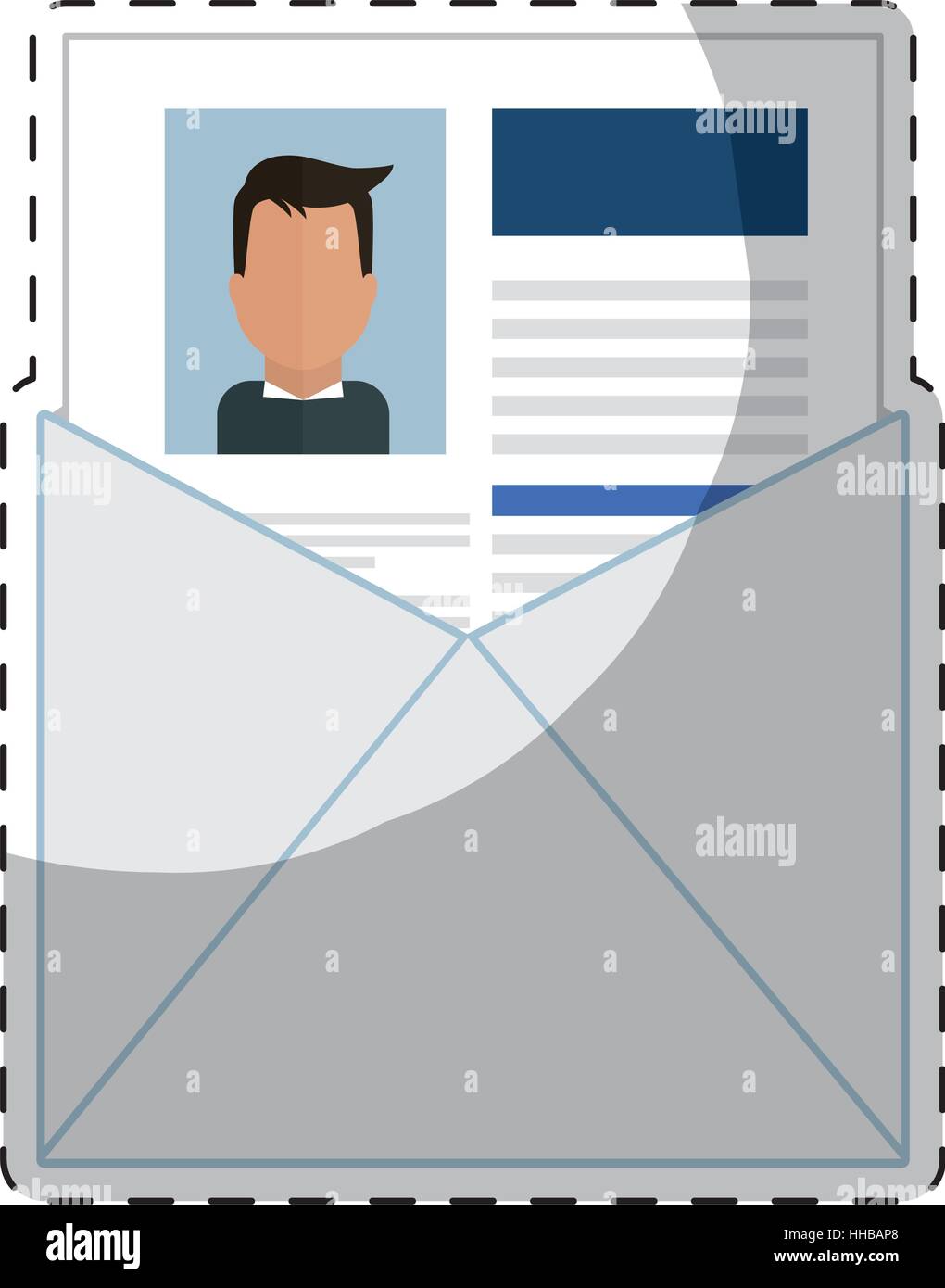 envelope with curriculum vitae page over white background. human ...