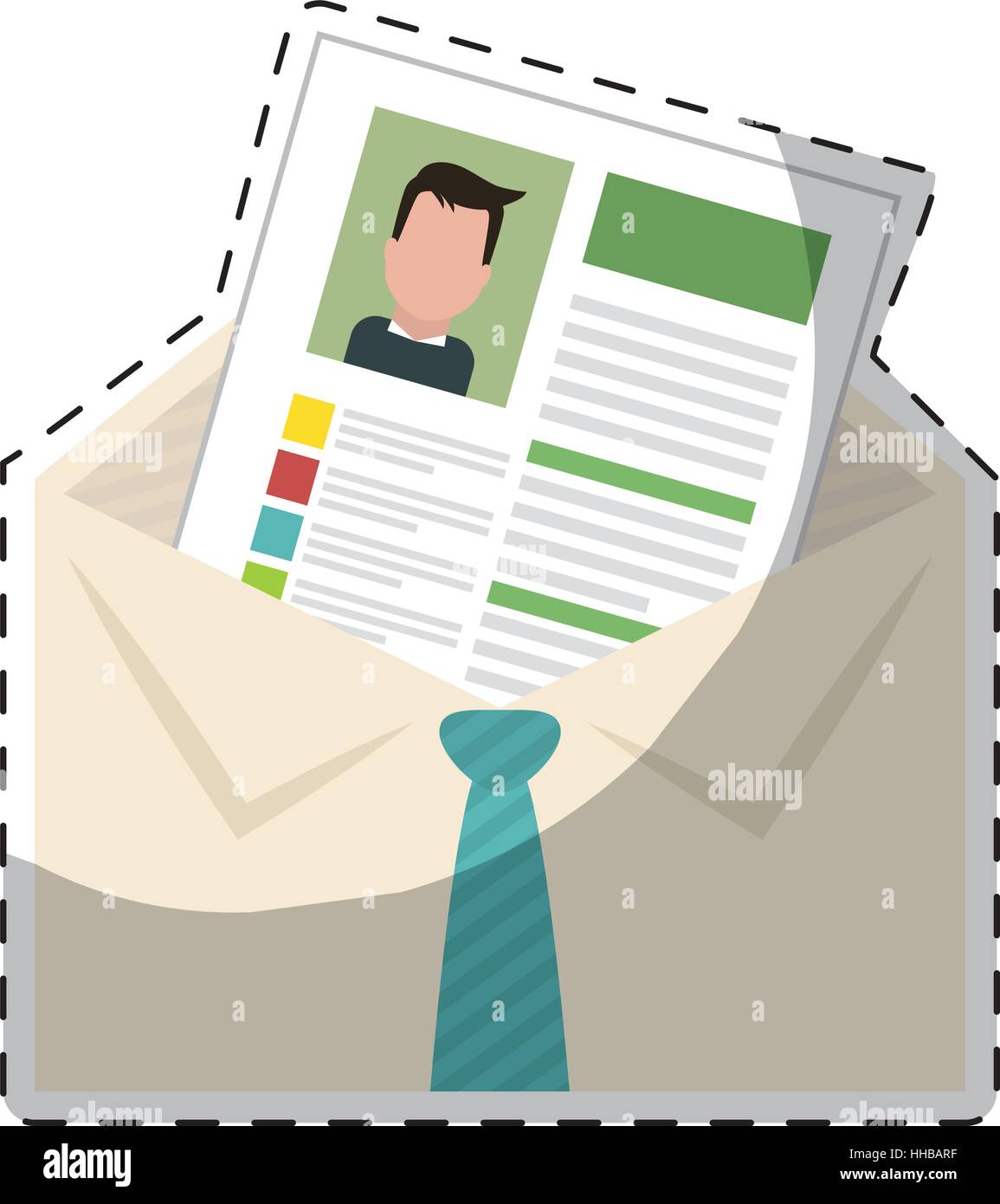 envelope with curriculum vitae page over white background. human ...