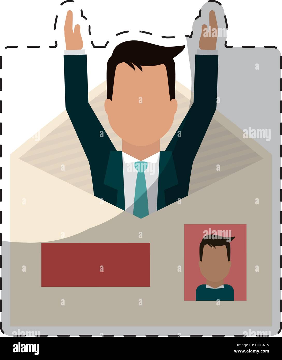 envelope and businessman over white background. human resources design ...