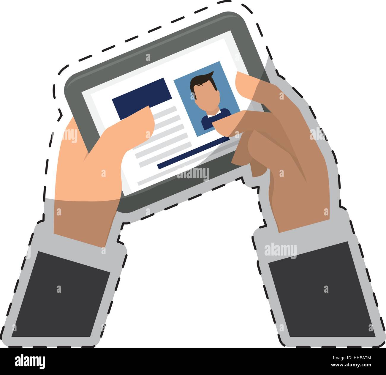 hand holding a tablet with curriculum vitae profile on screen over ...