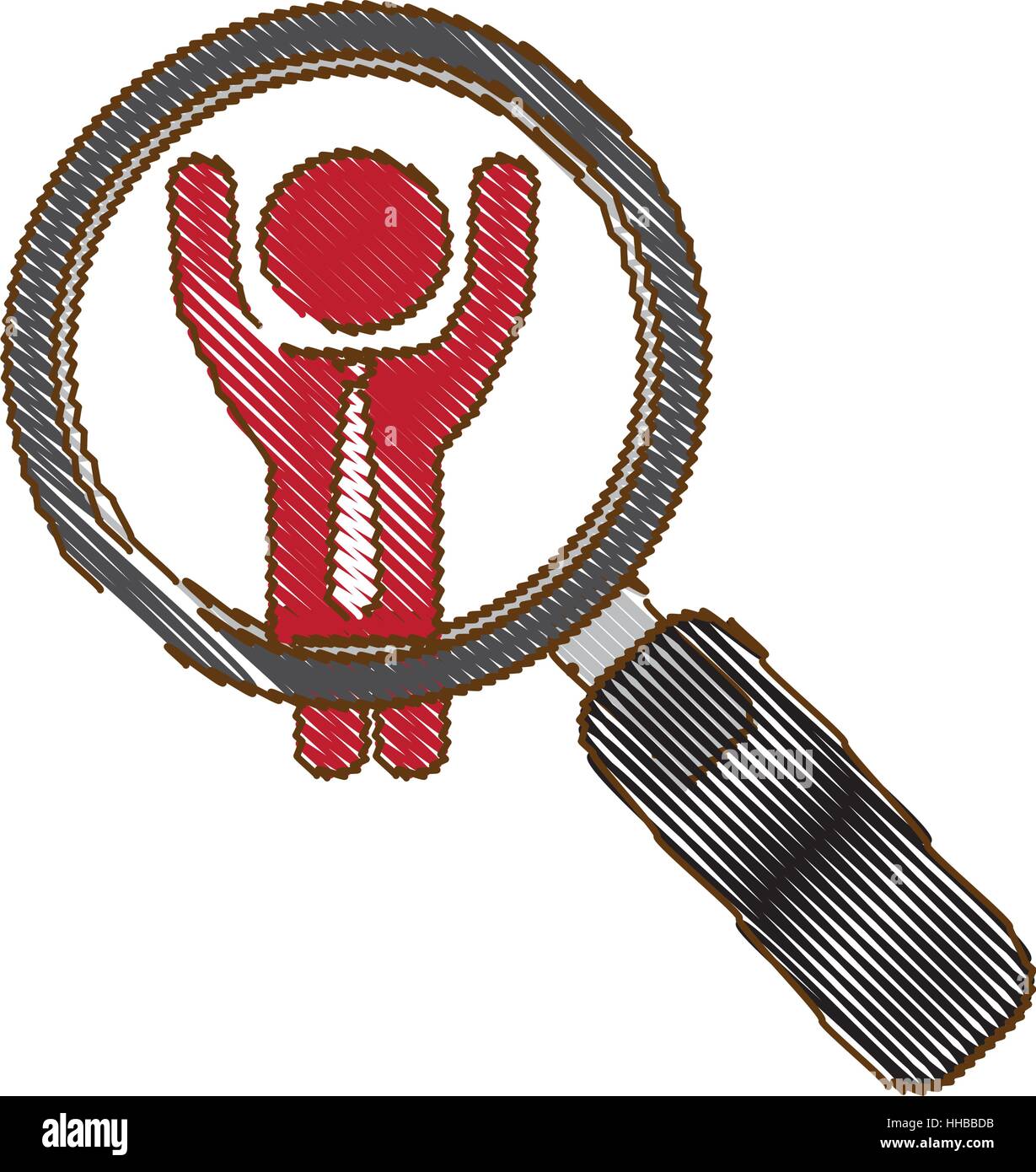 hand holding a magnifying glass and man icon over white background ...