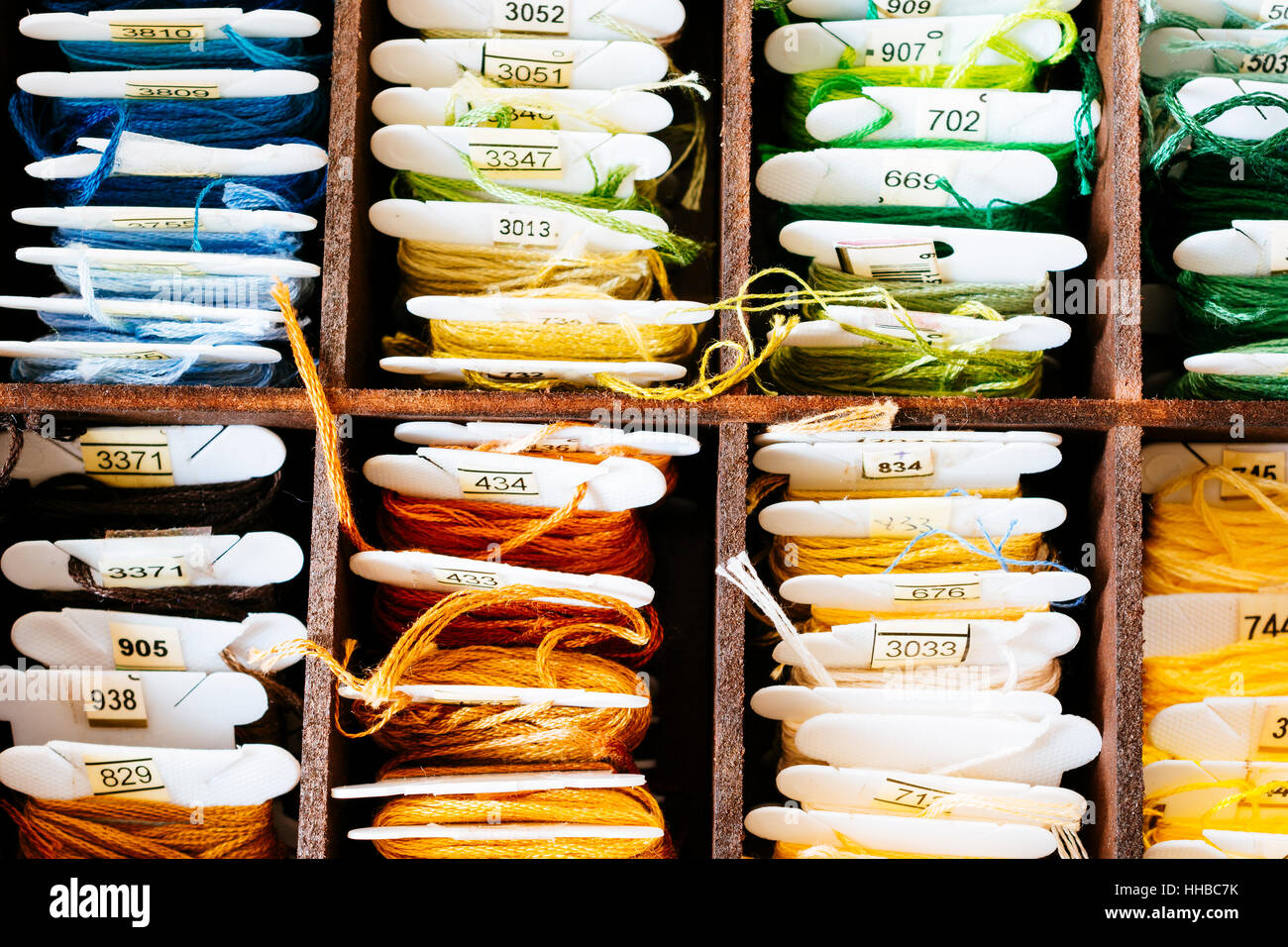 A embroidery thread sorting box Stock Photo - Alamy