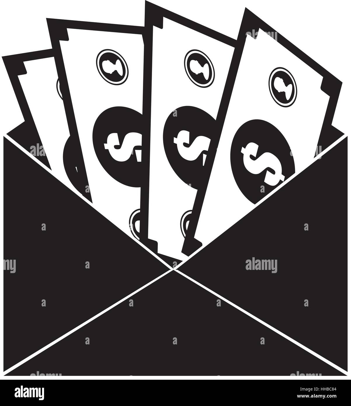 envelope with money bills over white background. vector illustration ...