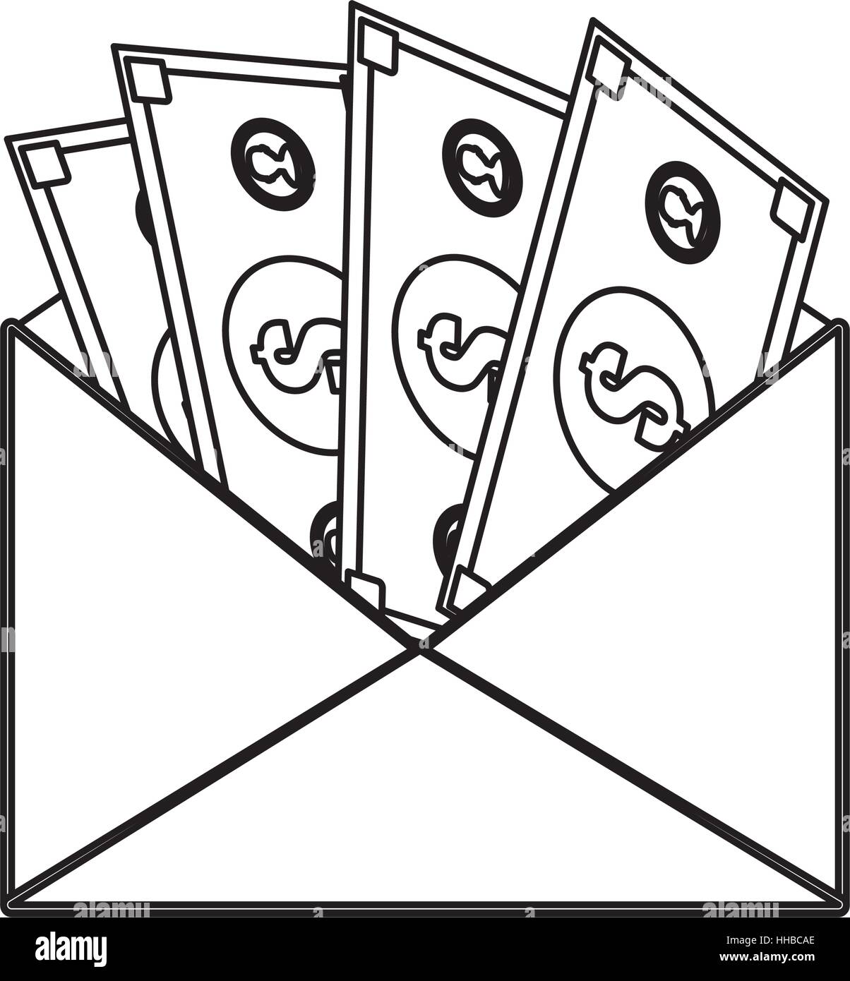 envelope with money bills over white background. vector illustration ...