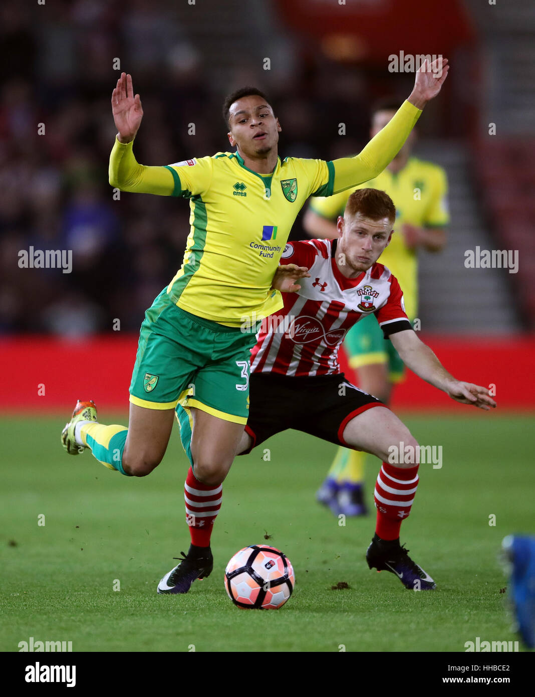 Norwich City's Josh Murphy (left) and Southampton's Harrison Reed ...
