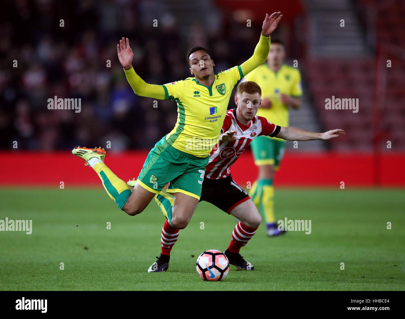 Norwich City's Josh Murphy (left) and Southampton's Harrison Reed ...